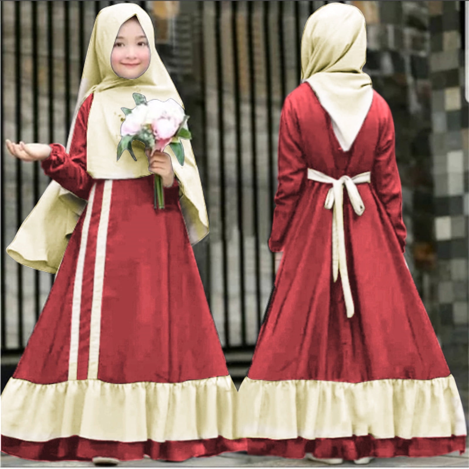 HAYIMI Child Outfit Sets Baby Girls Floral Abaya With Hijab Full Length ...