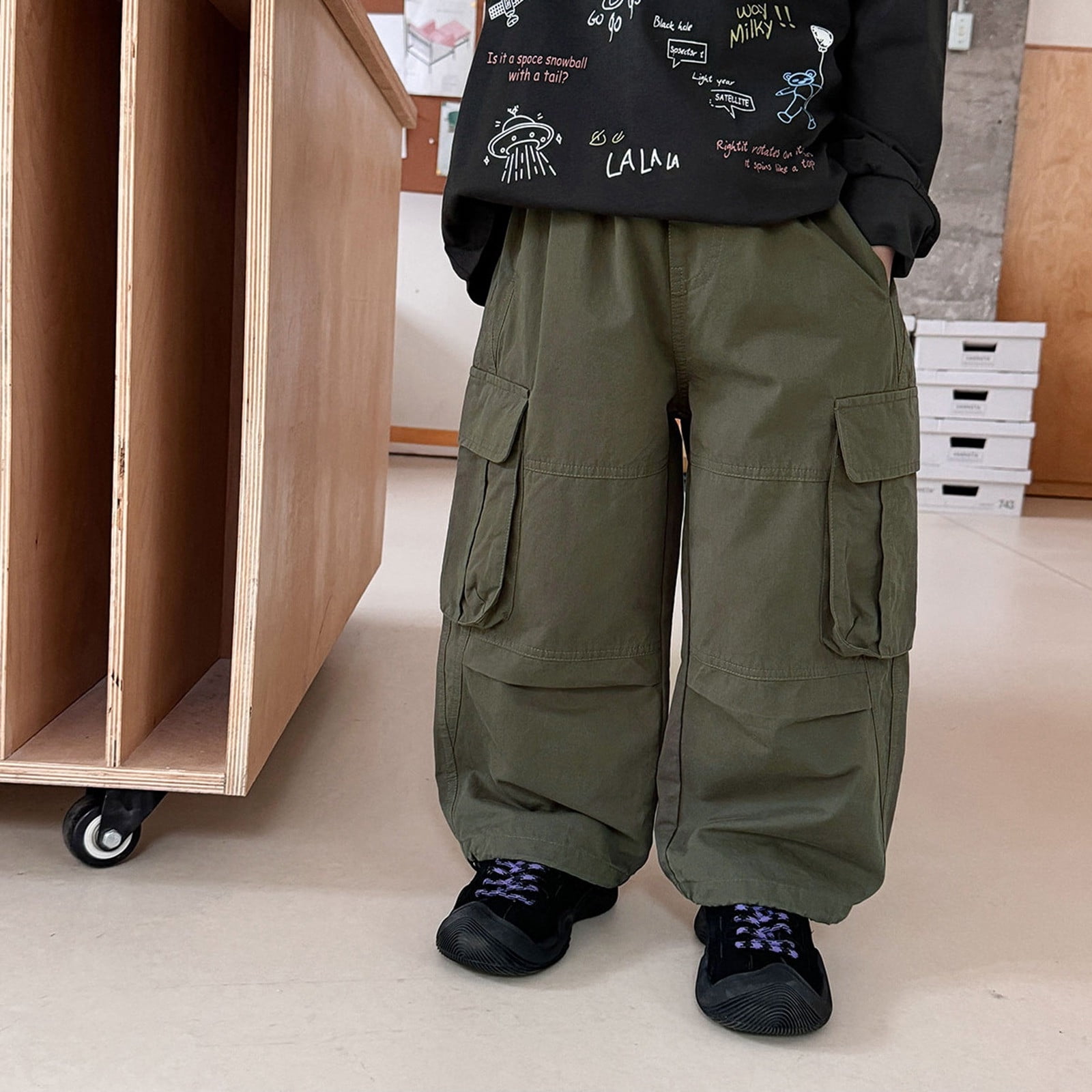 HAYIMI Child Pants Boys Cargo Pants With 3D Pockets Comfortable Twill ...