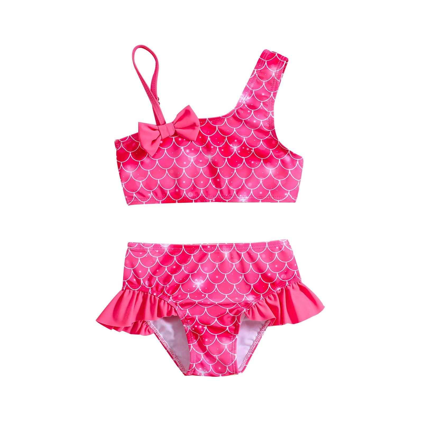 HAYIMI Child Swimwear Girls One Shoulder Sling Bow Fish Scale Bikini ...