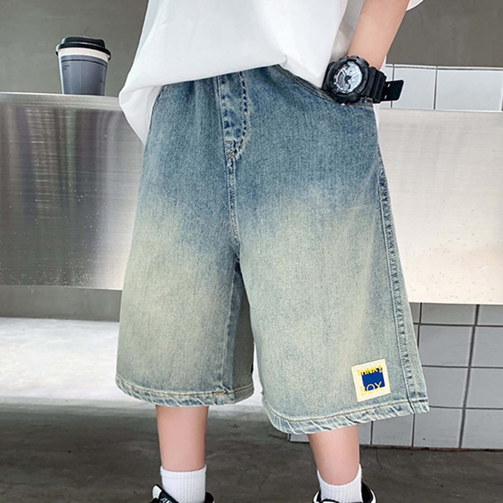 HAYIMI Kids Boys Loose Denim Shorts Letter Print Soft Elastic Band ...