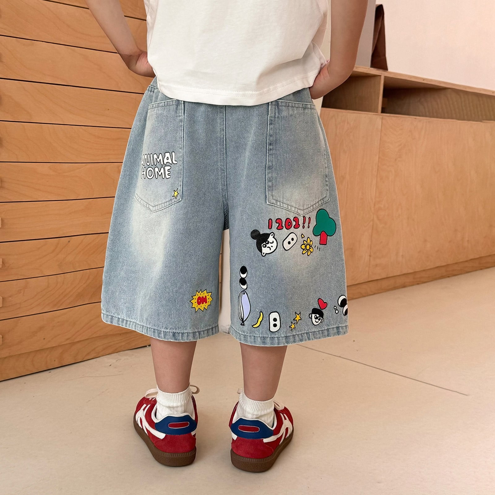 HAYIMI Kids Children Fashion Cartoon Print Baby Jeans Versatile ...