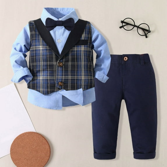 HAYIMI Kids Elegant Boys Outfits Set Three Piece Party Attire With Vest ...