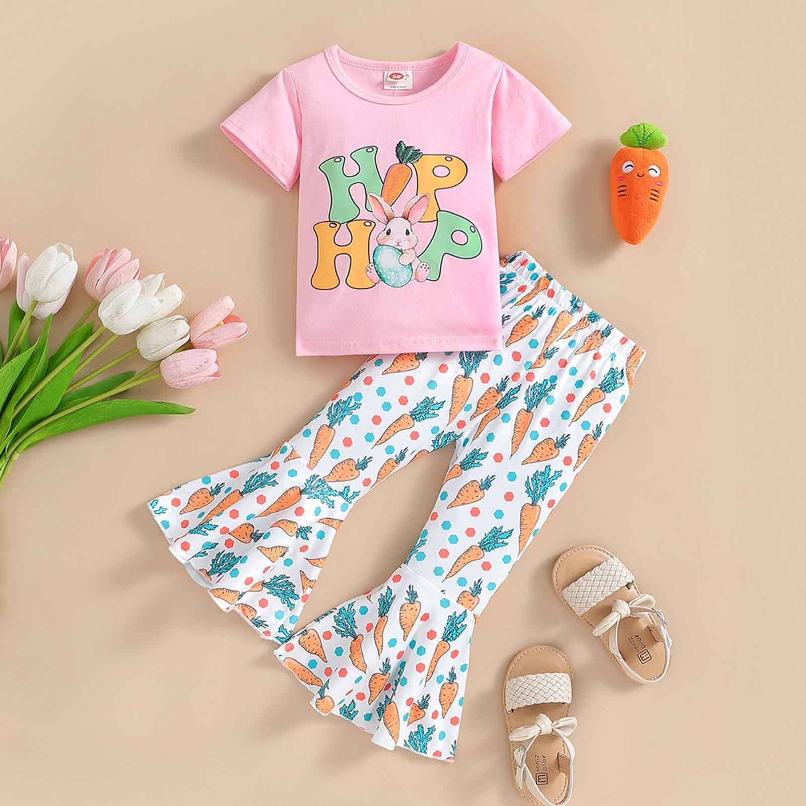 HAYIMI Kids Girl Easter Outfit Sets O-Neck Short Sleeve Bunny T Shir ...