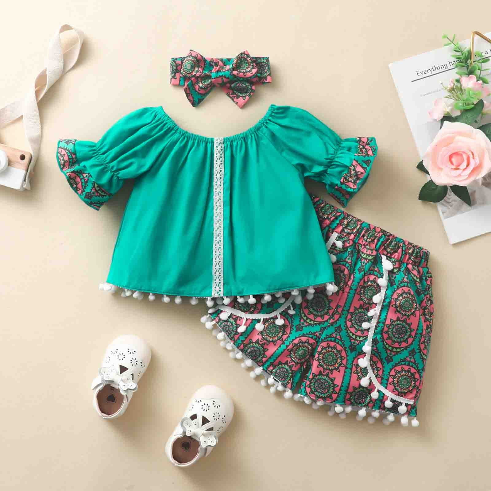 HAYIMI Kids Girls Bohemian 3 Piece Outfit Sets Vintage Flare Sleeve ...