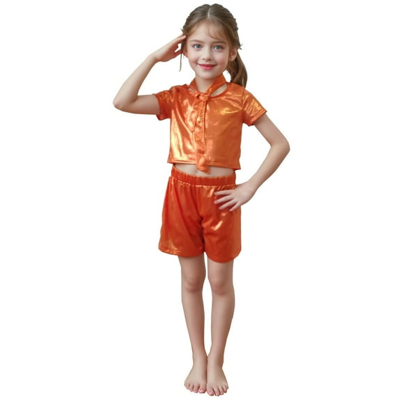 HAYIMI Kids Girls Dance Outfit Sets Two Piece Casual Hop Shiny Glitter ...