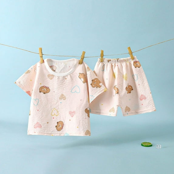 HAYIMI Kids Girls Loose Fit Cartoon Print 2 Piece Set Summer O-Neck ...