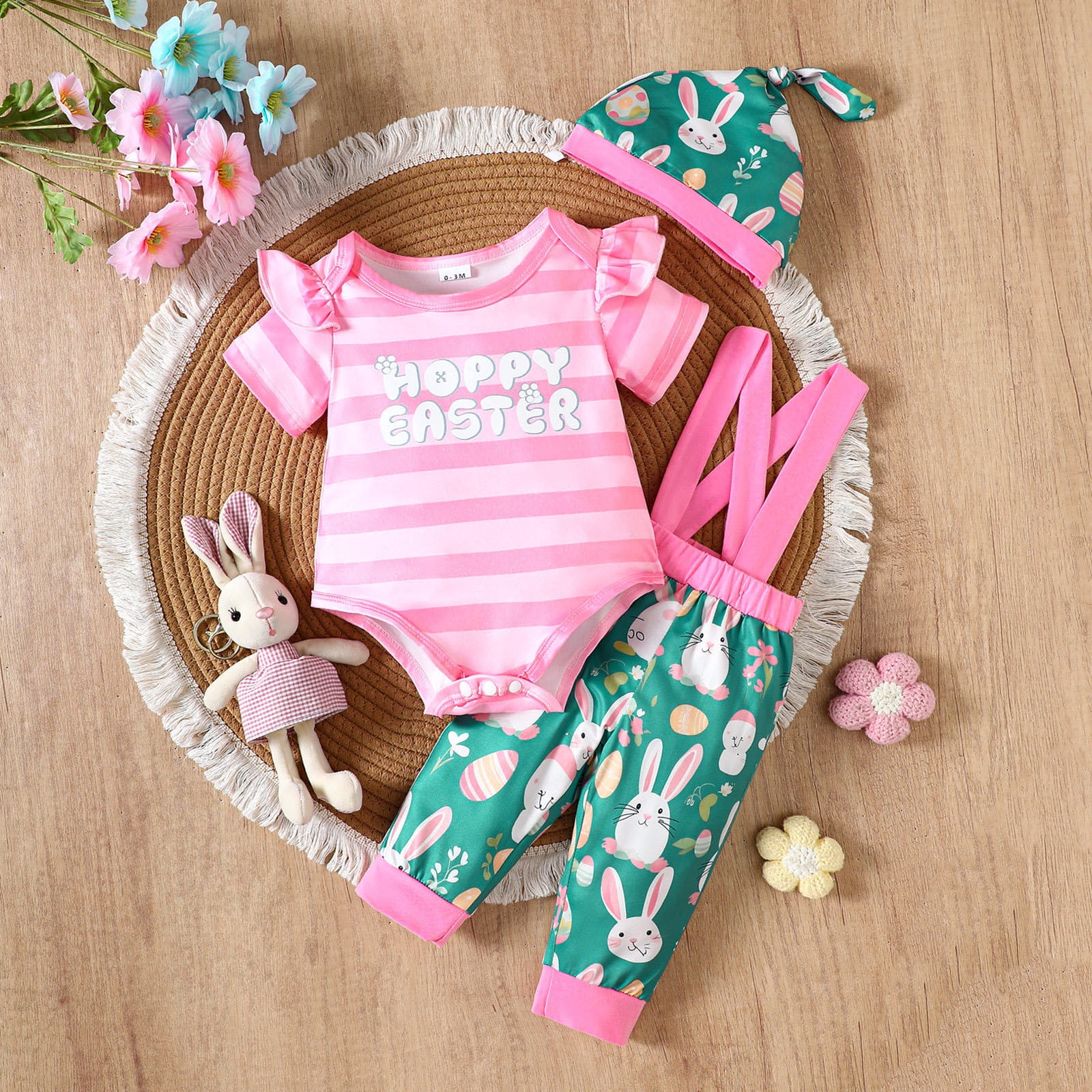 HAYIMI Kids Girls O-Neck Short Sleeve Easter Cartoon Prints Romper ...