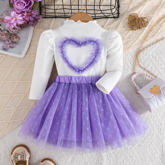 HAYIMI Kids Girls Outfits Set Long Sleeve Lace Trim Tops With Polka Dot ...