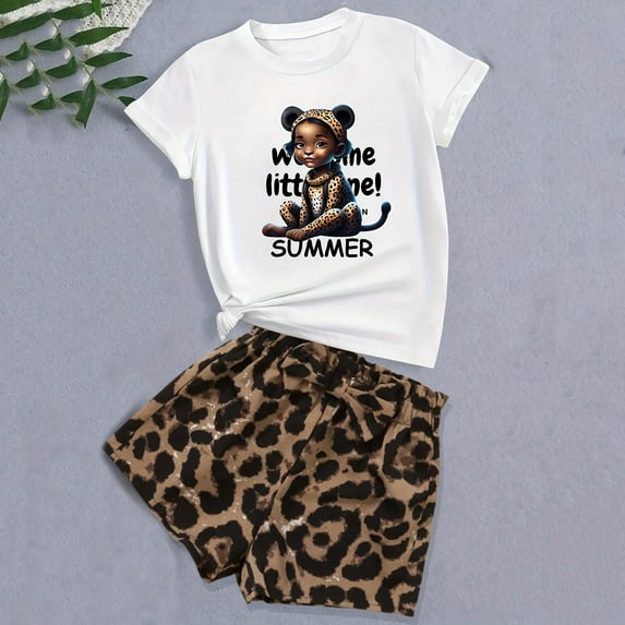 HAYIMI Kids Girls Summer Outfits Casual Leopard Print O-Neck Short ...