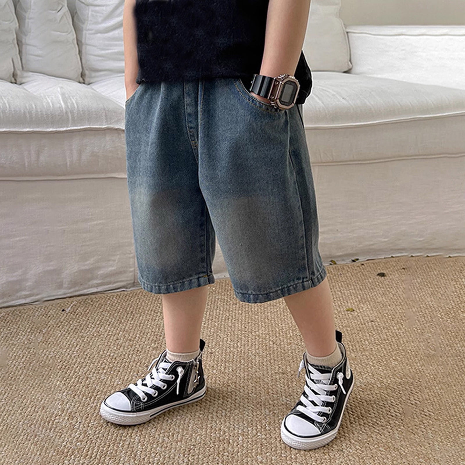 HAYIMI Kids Pants Boys Elastic Waist Wide Leg Casual Loose Calf Length ...