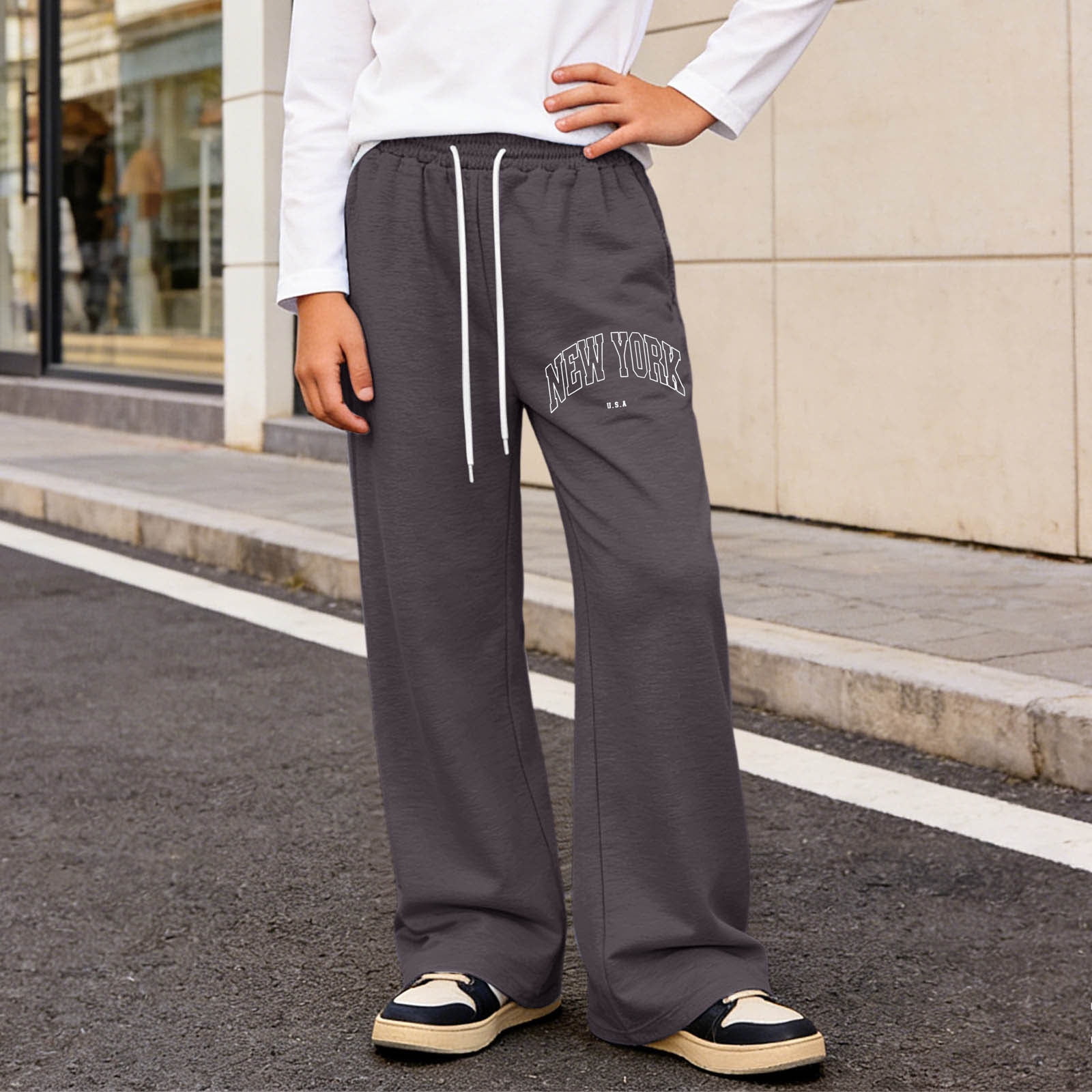 HAYIMI Kids Pants Boys Letter Graphic Wide Leg Sweatpants Baggy Pants ...