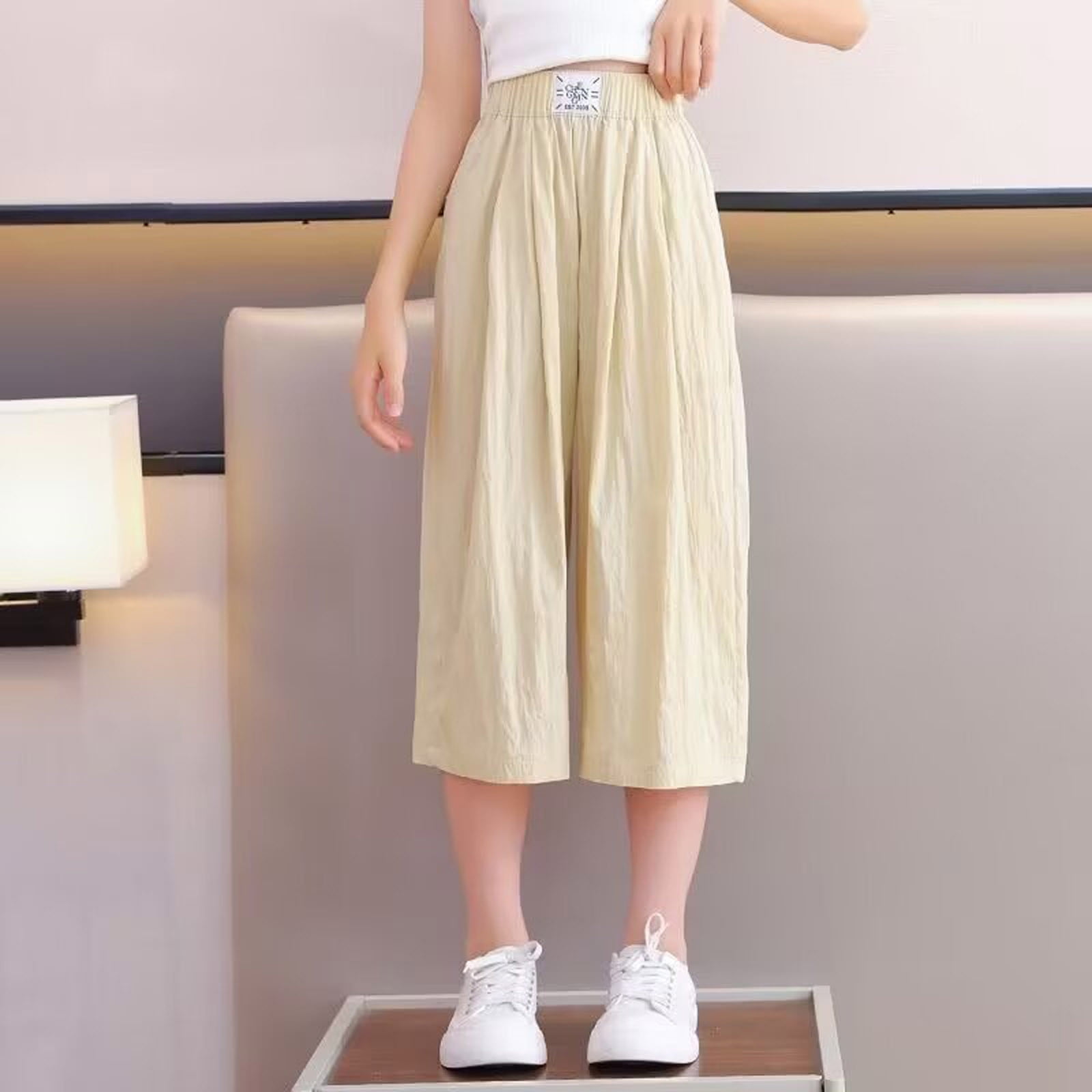 HAYIMI Kids Pants Girls Casual Pants Summer Elastic Waist Wide Leg ...