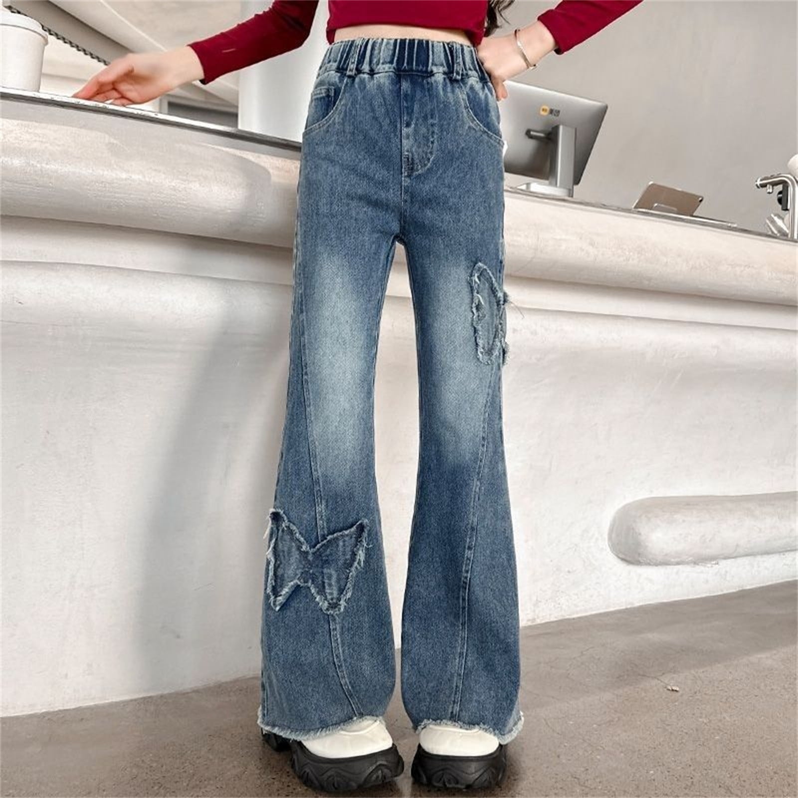 HAYIMI Kids Pants Girls Fashion Cute Embroidered Pants Elastic Waist ...