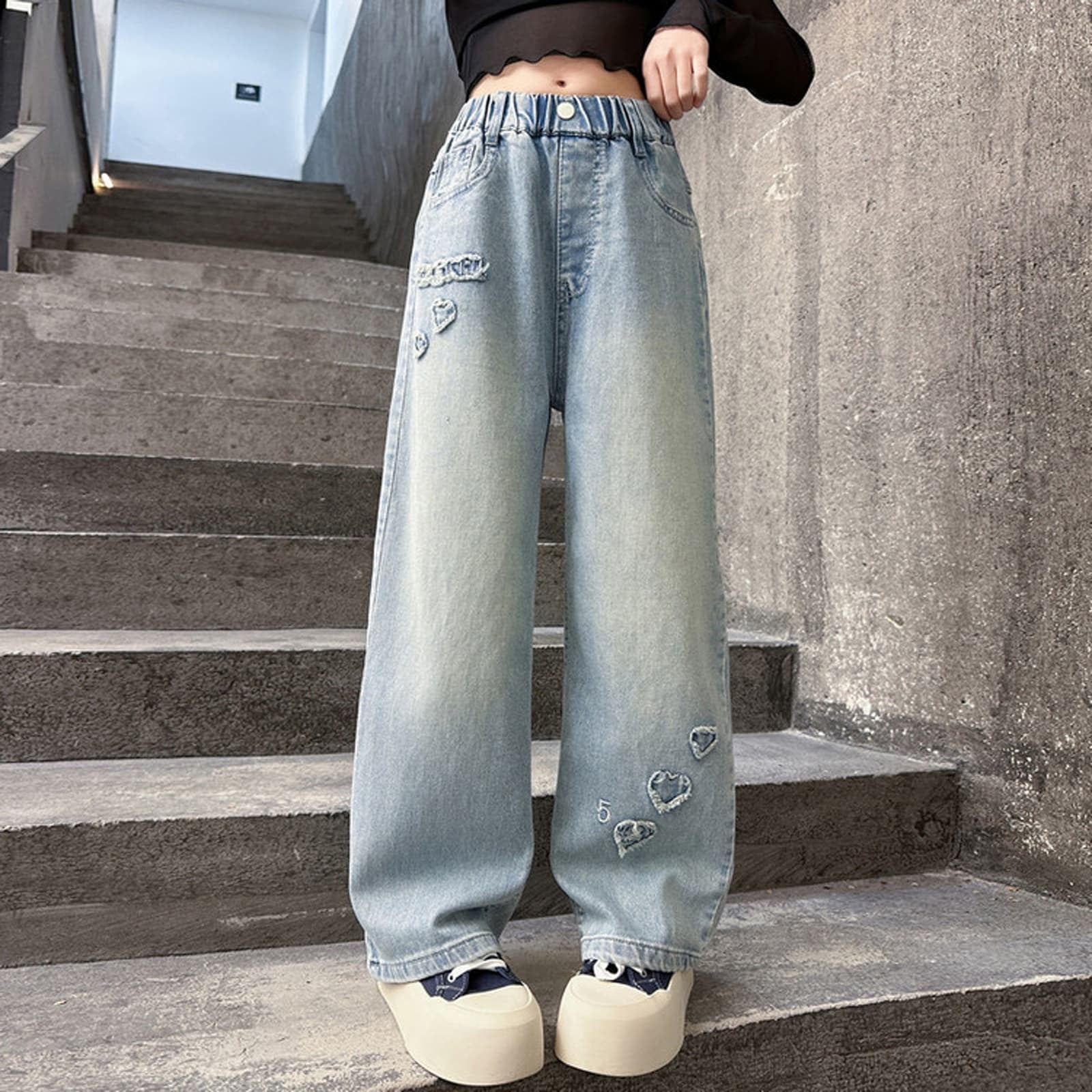 HAYIMI Kids Pants Girls Fashion Cute Personality Pants Elastic Waist ...
