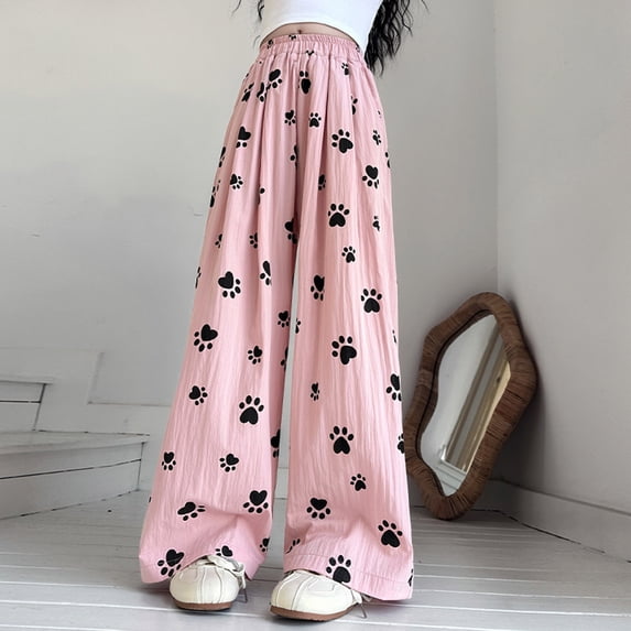 HAYIMI Kids Pants Girls Summer Pants With Dog Print Ice Silk Wide Leg ...