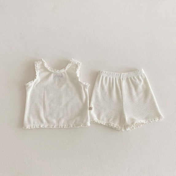 HAYIMI Kids Summer Girls Boys Baby Solid Color Round Neck Lace ...