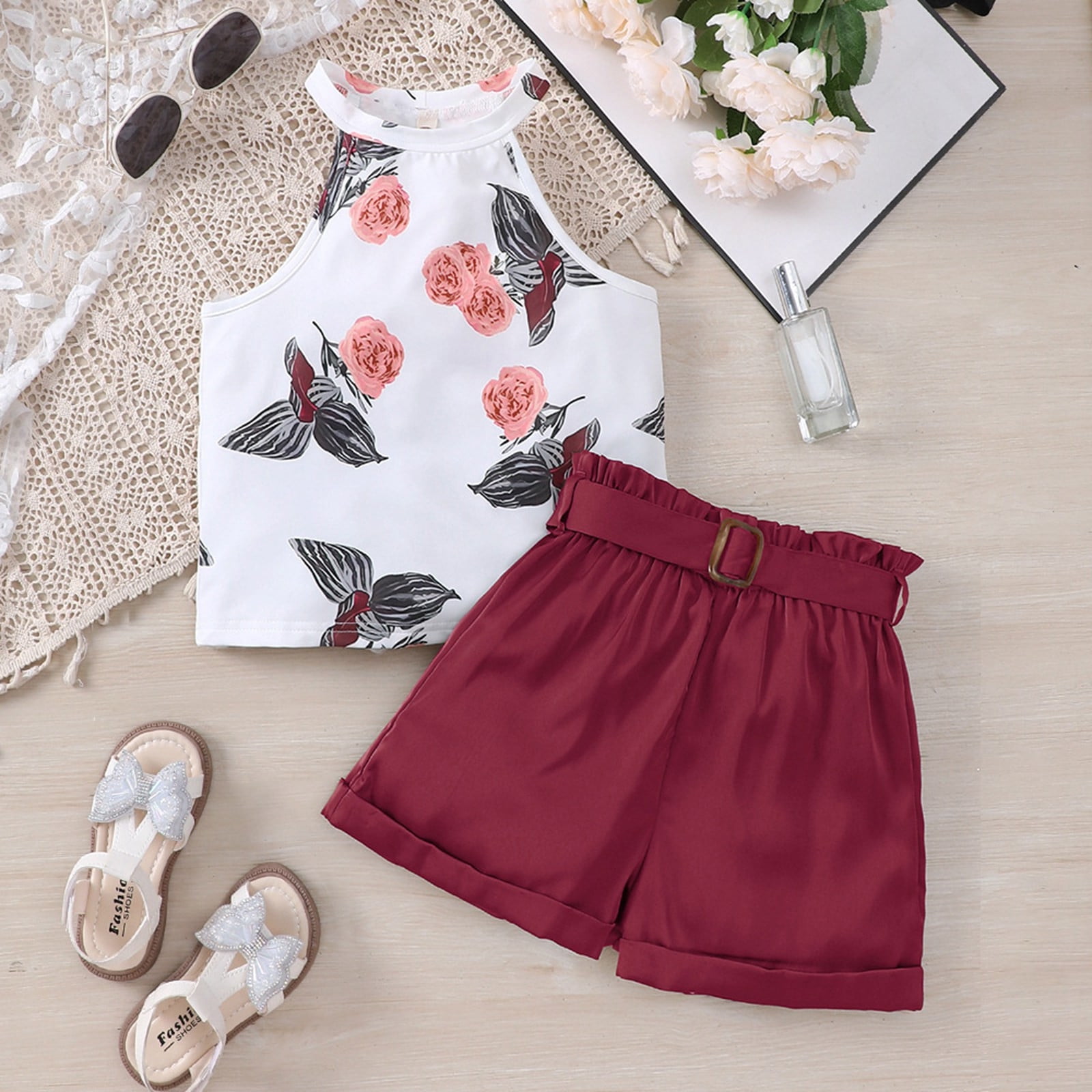 HAYIMI Kids Summer Girls Halter Sleeveless Tops Shorts Outfit Sets ...