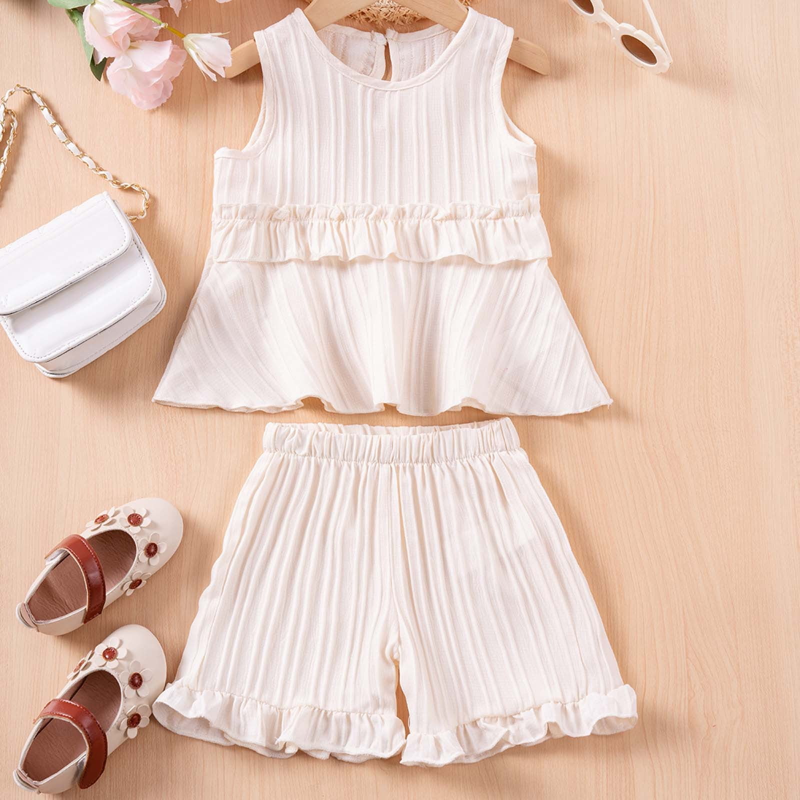 HAYIMI Kids Summer Girls Outfits Toddler Casual Sleeveless Ruffled ...