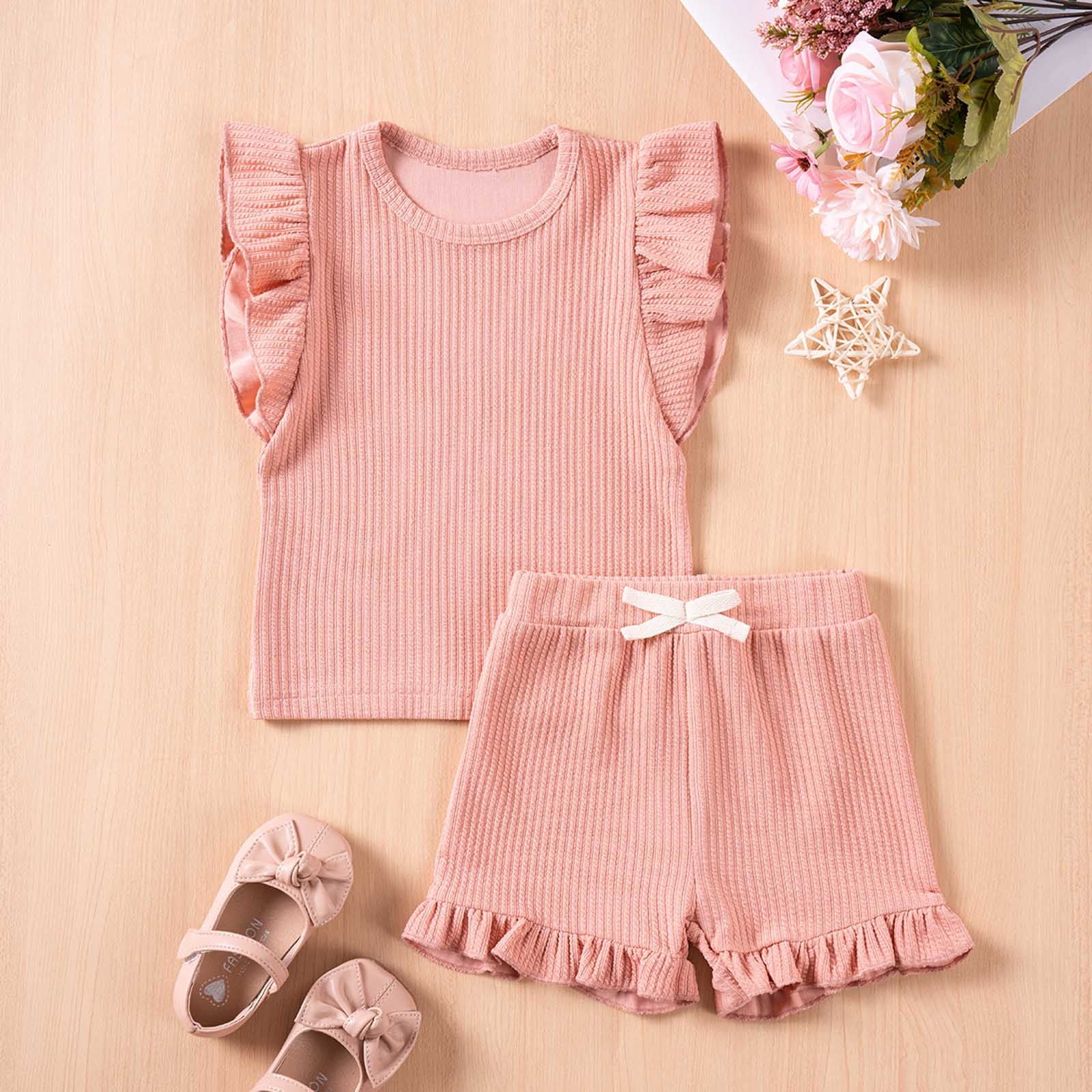 HAYIMI Kids Summer Toddler Girls Ruffles Fly Sleeve O-Neck T Shirt ...