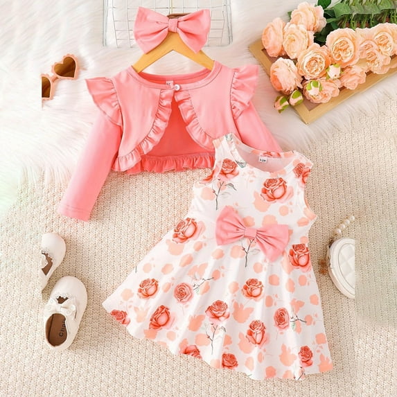 HAYIMI Kids Toddler Girls Floral Print Dress Set Sleeveless Long Sleeve ...