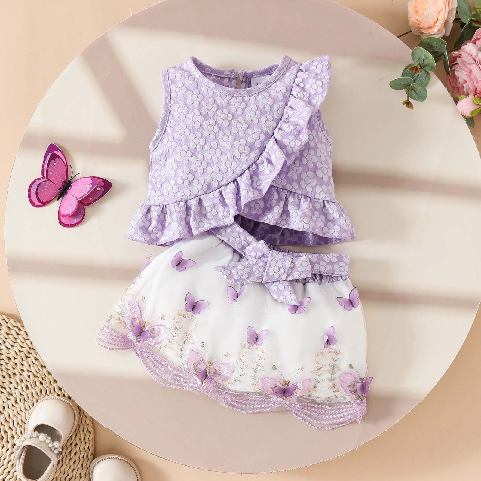 HAYIMI Kids Toddler Girls Sleeveless Ruffles Floral Tops O-Neck T Shirt ...