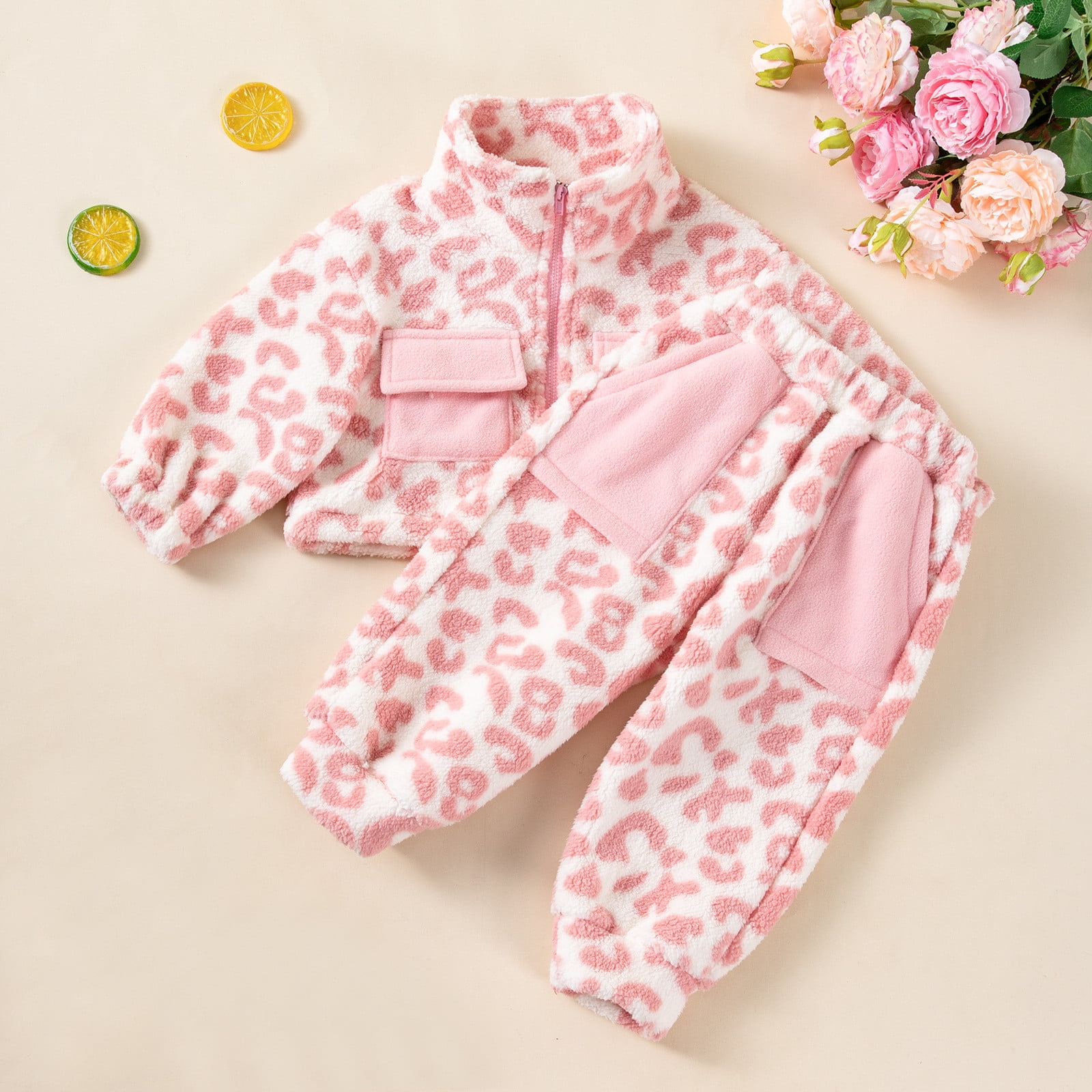 HAYIMI Kids Winter Girls Outfit Sets 2 Piece Thickened Thermal Leopard ...