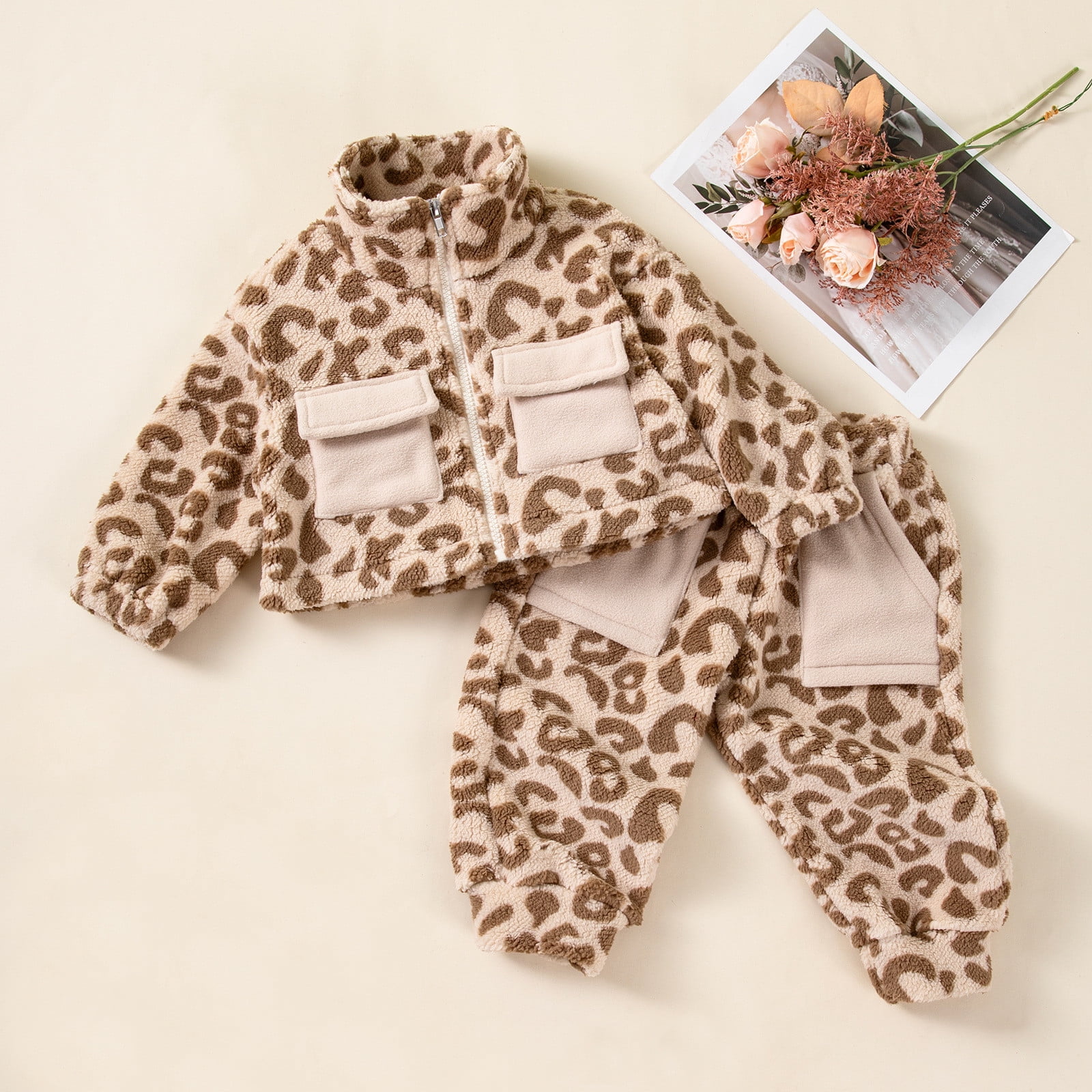 HAYIMI Kids Winter Girls Outfit Sets 2 Piece Thickened Thermal Leopard ...