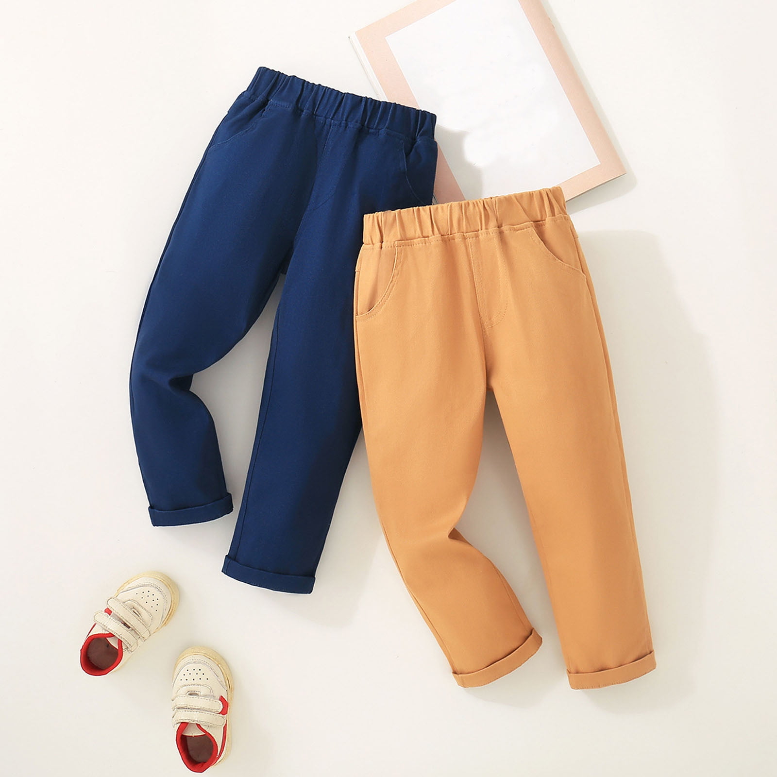 HAYIMI Toddler Boys Casual Pants With Pockets Elastic Waist Straight ...
