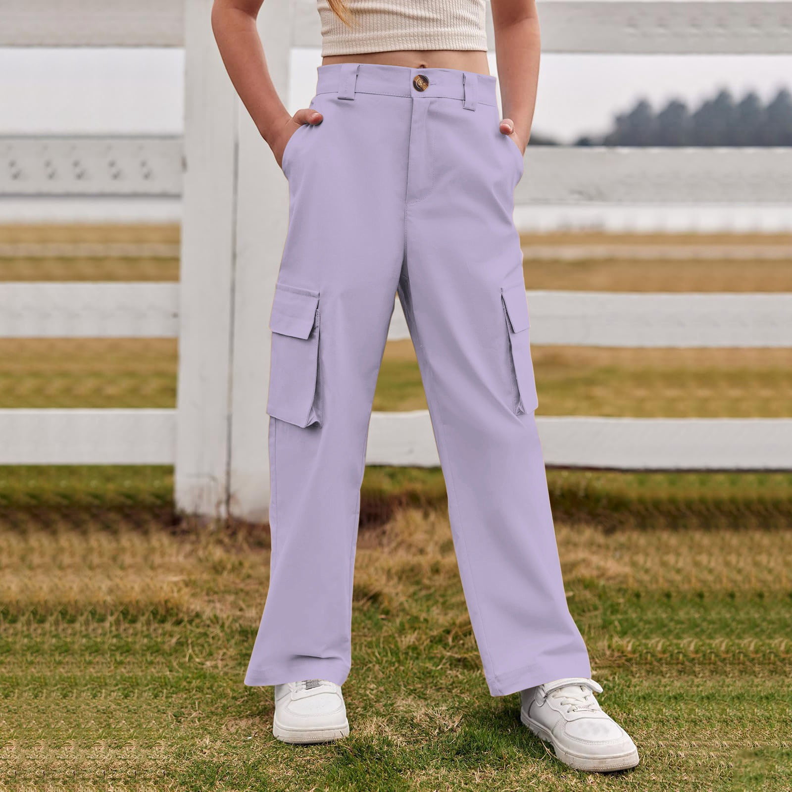 HAYIMI Toddler Girls Casual Pants Comfortable Utility Pocket Trousers ...