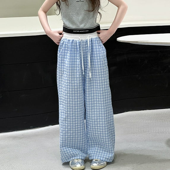 HAYIMI Toddler Girls Pants Casual Straight Leg Plaid Print Elastic ...