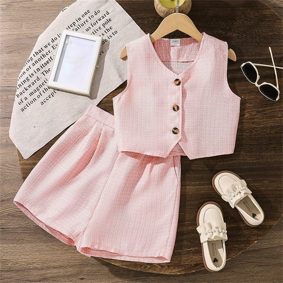 HAYIMI Toddler Kids Girls Vest And Shorts Fashionable Solid Color Two ...
