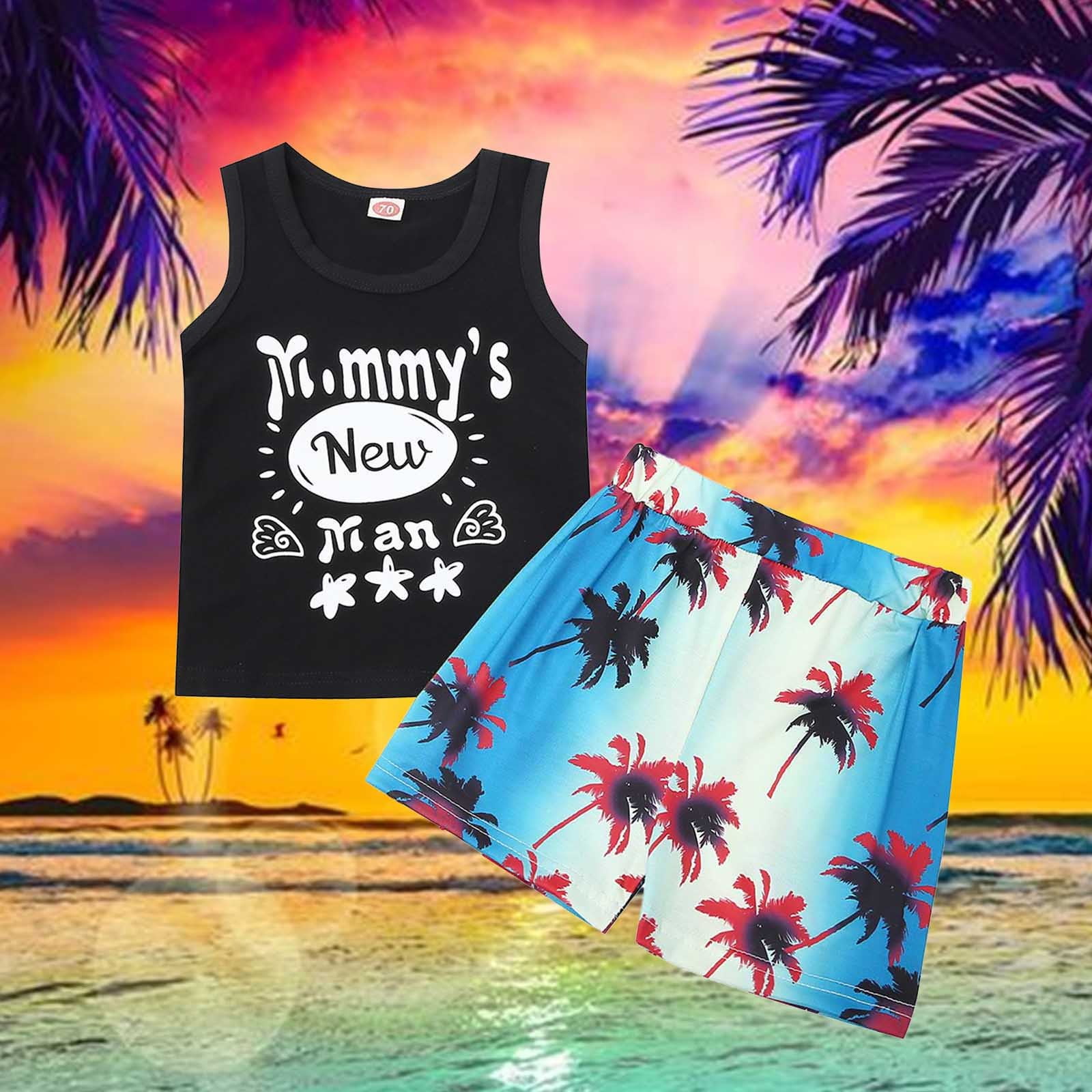 HAYIMI Toddler Kids Am Tree Letter Print Vest With Tropical Leaf Shorts ...