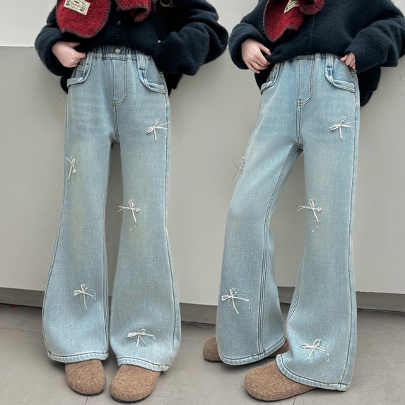 HAYIMI Toddler Pants Girls Casual Denim Pants With Rhinestone Bow ...