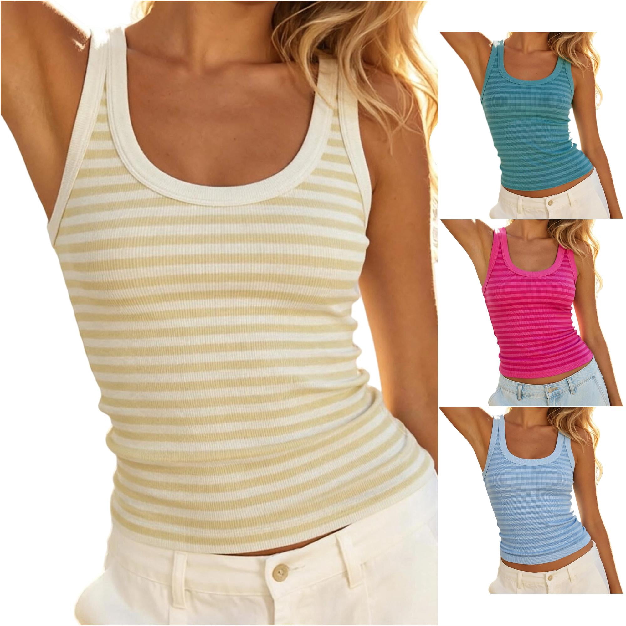 HAYIMI Women Striped Sleeveless Tank Tops Soft Fit Casual Camisole ...