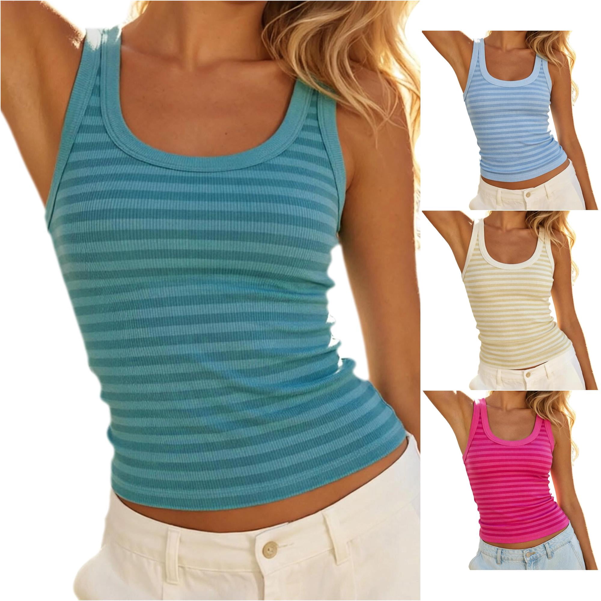 HAYIMI Women Striped Sleeveless Tank Tops Soft Fit Casual Camisole ...
