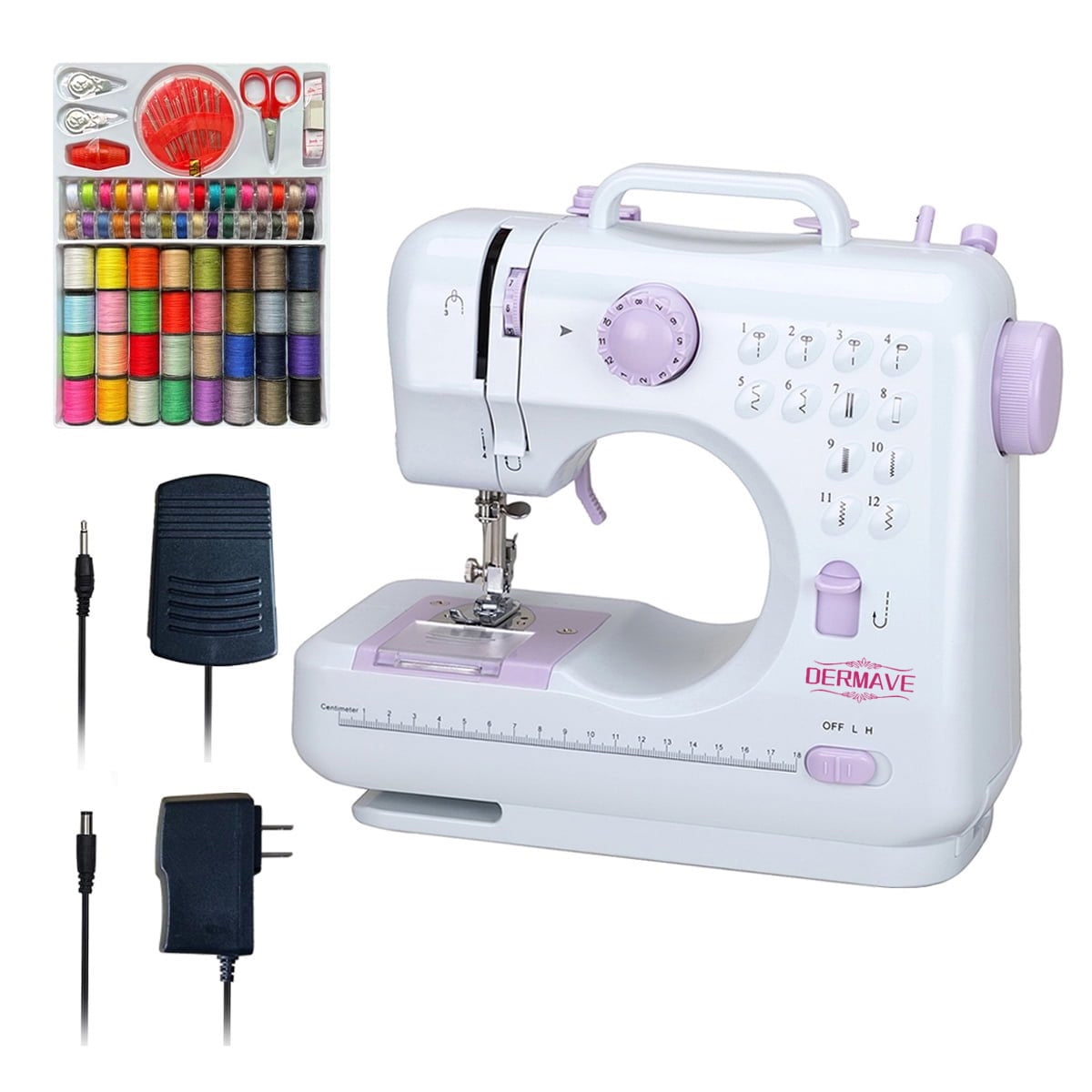 DERMAVE Sewing Machine for Beginners,Portable Sewing Machine with 12 ...