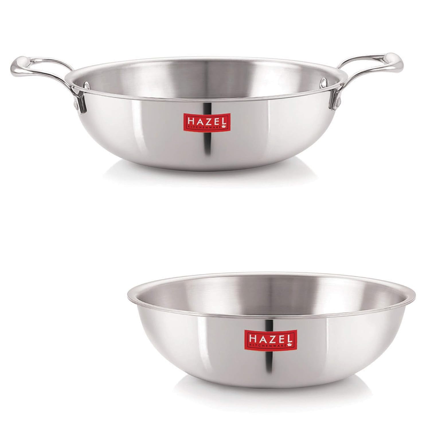 HAZEL Triply Stainless Steel Kadai Tasra Cookware I Triply Kadai Steel ...