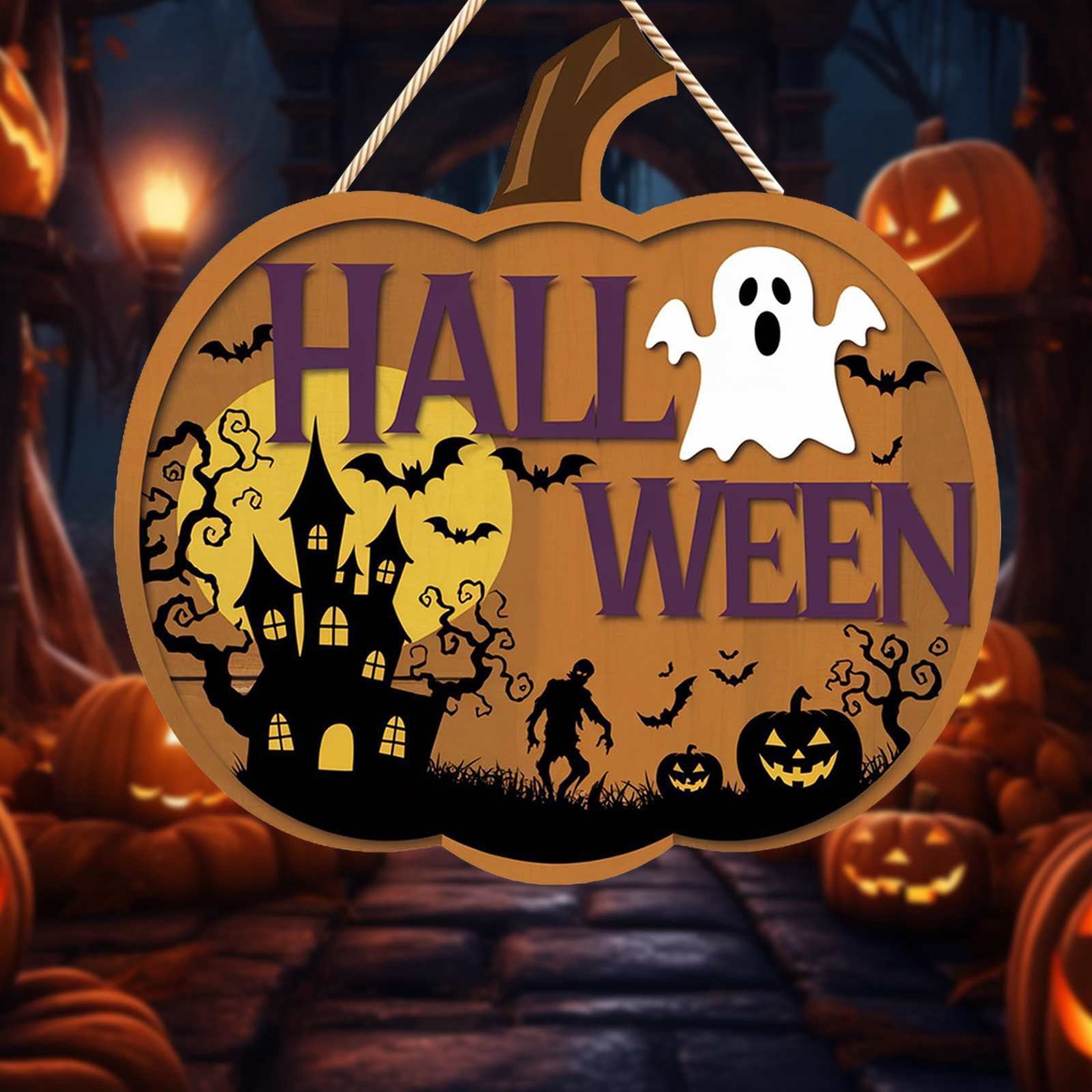 HAZIUA Happy Halloween Wooden Hanging Sign Halloween Decorations ...