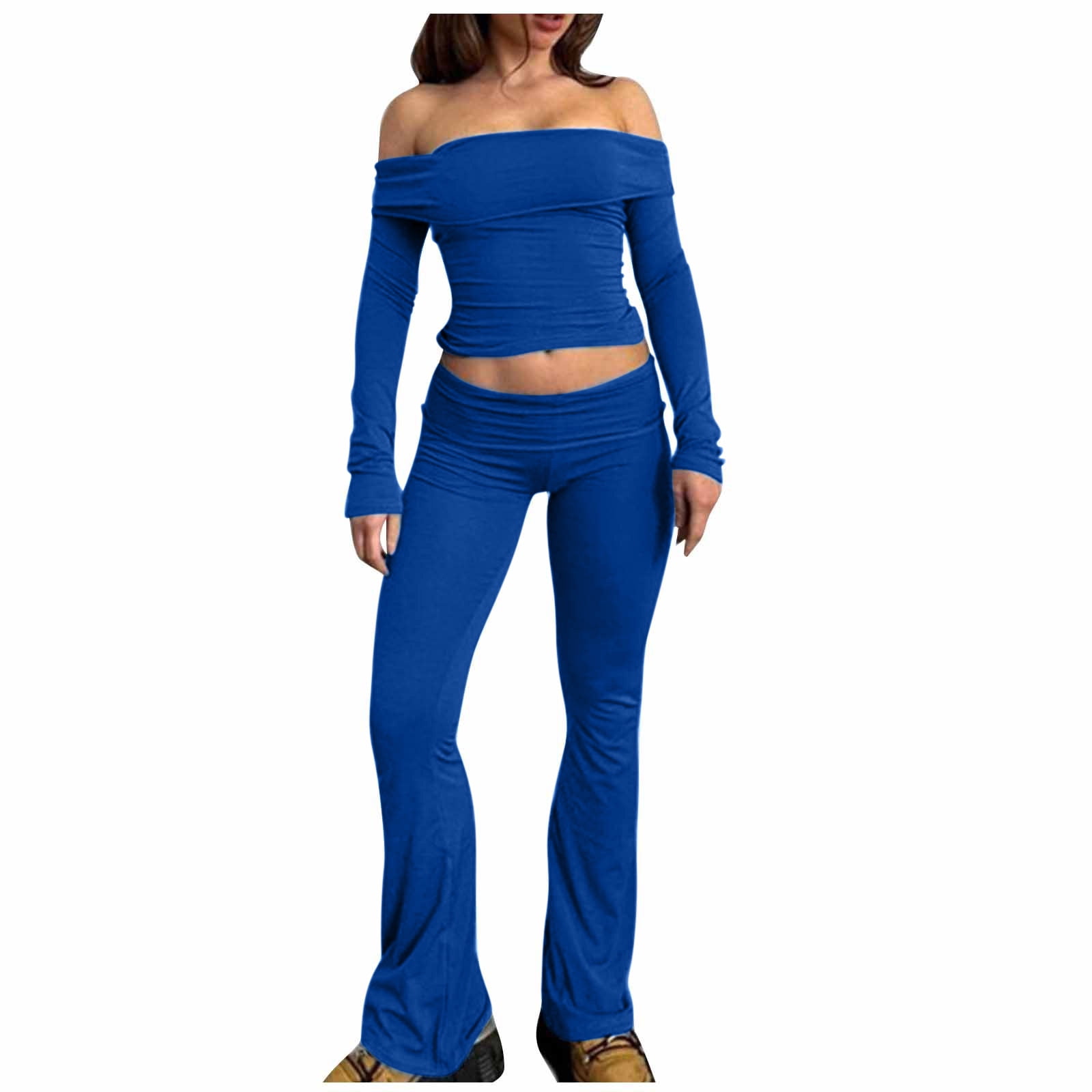 HAiming 2 Piece Outfits for Women Trendy off Shoulder Long Sleeve ...