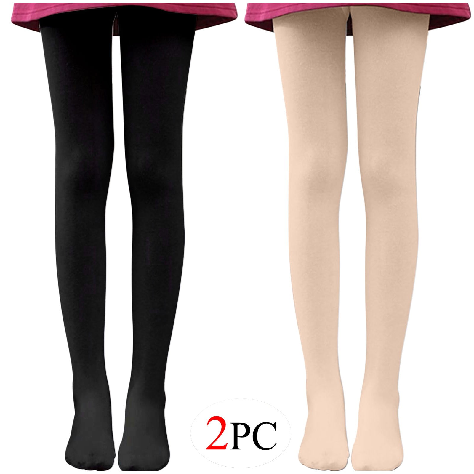 HAiming 2PC Women's Fleece Lined Tights High Waisted Opaque Pantyhose ...
