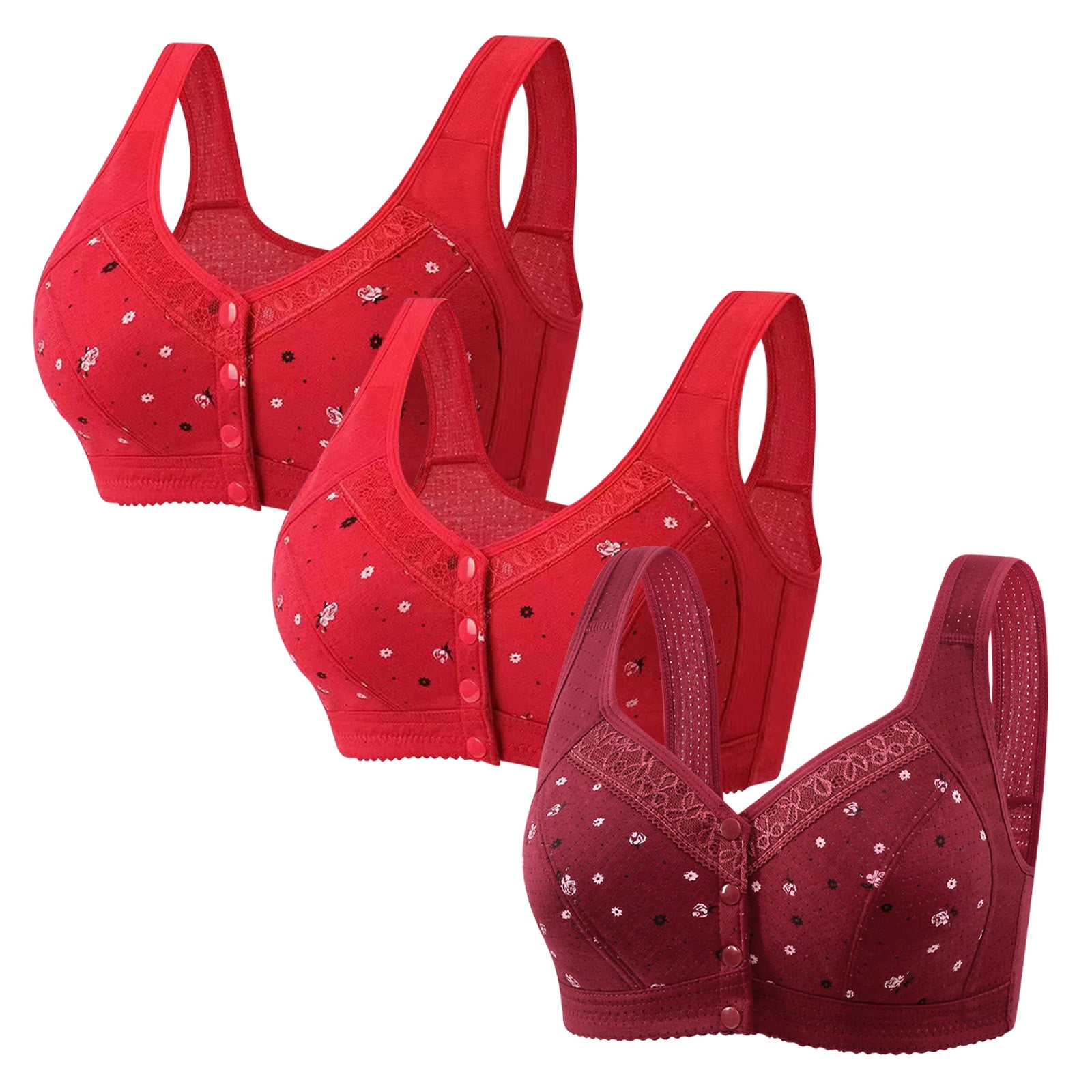HAiming 3PC Bras for Older Women Front Closure Wireless Gathered Bra ...