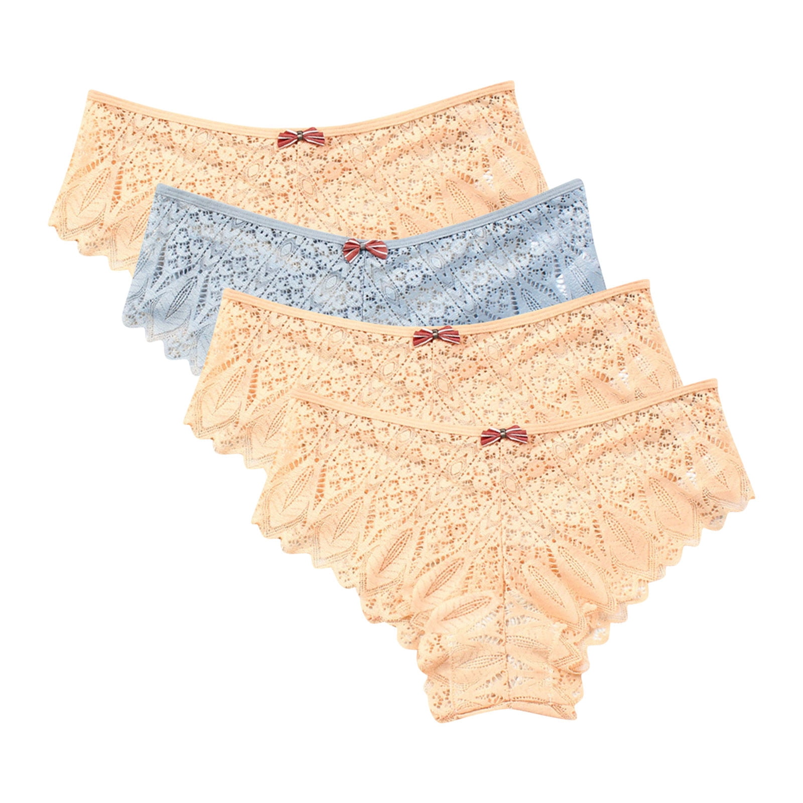 HAiming 4Pack Women's Lace Briefs Fashion Bow High Waist G-String Panties Underwear T-String ...