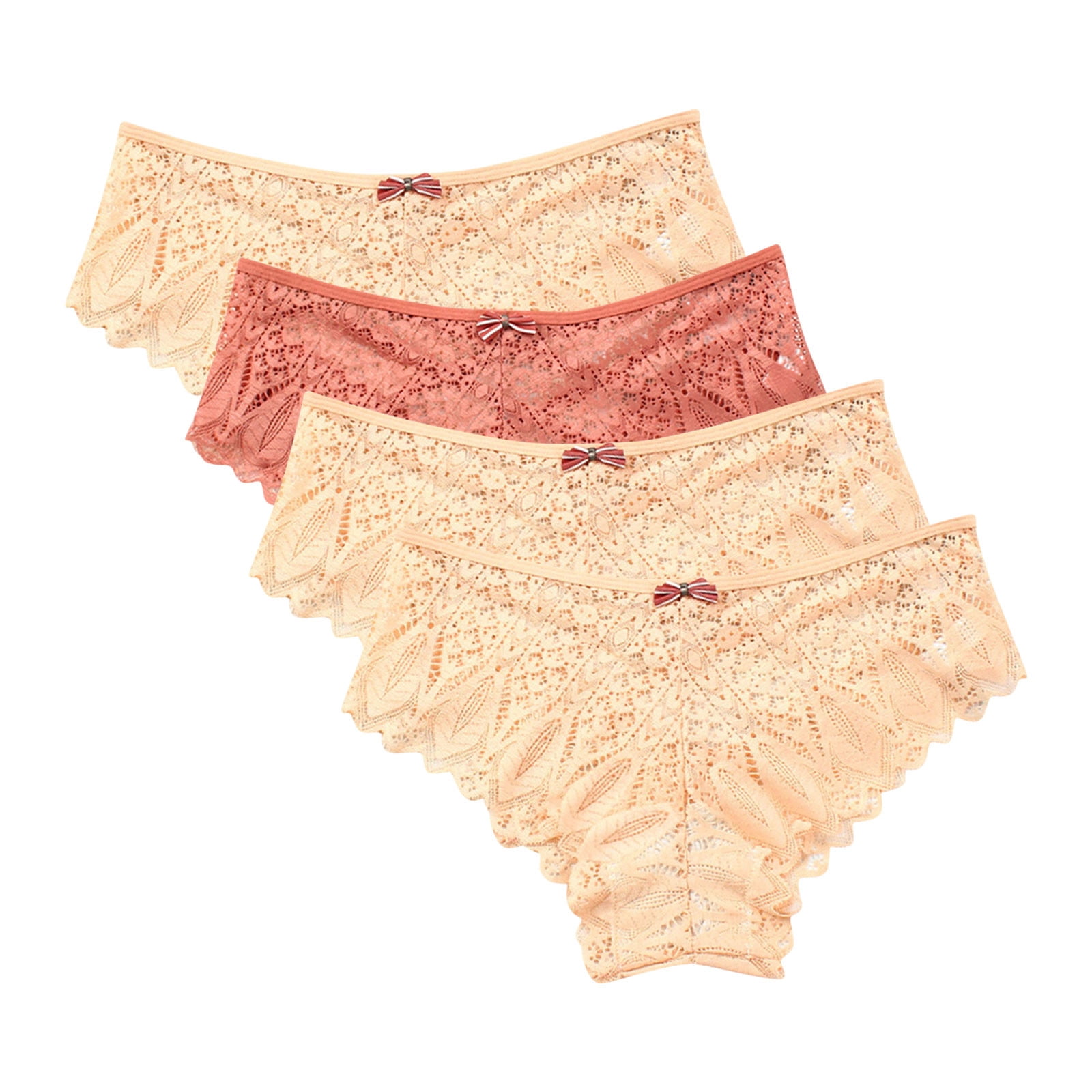 HAiming 4Pack Women's Lace Briefs Fashion Bow High Waist G-String ...