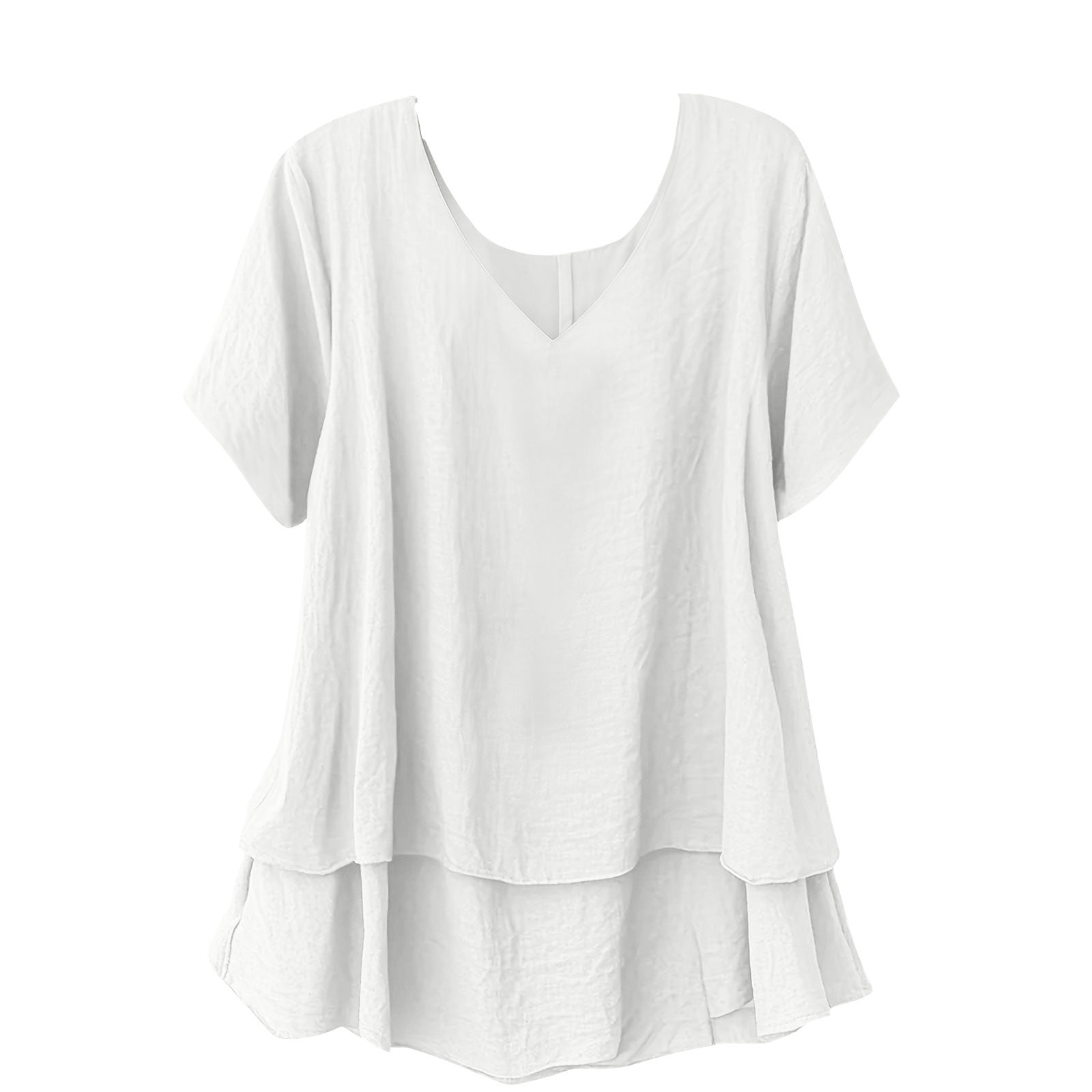 HAiming Cotton Linen Tops for Women Short Sleeve Casual Loose V Neck ...
