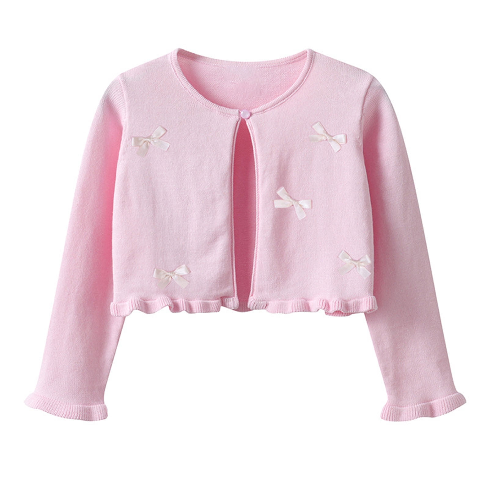 HAiming Cropped Cardigan Sweater for Girls Ruffle Long Sleeve Button ...