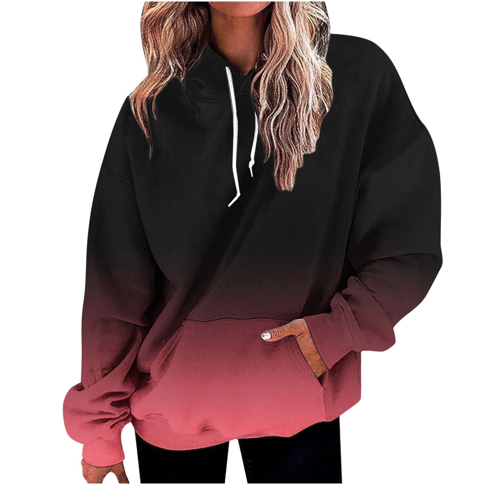 HAiming Drawstring Hoodies for Women Trendy Gradient Long Sleeved Tops ...