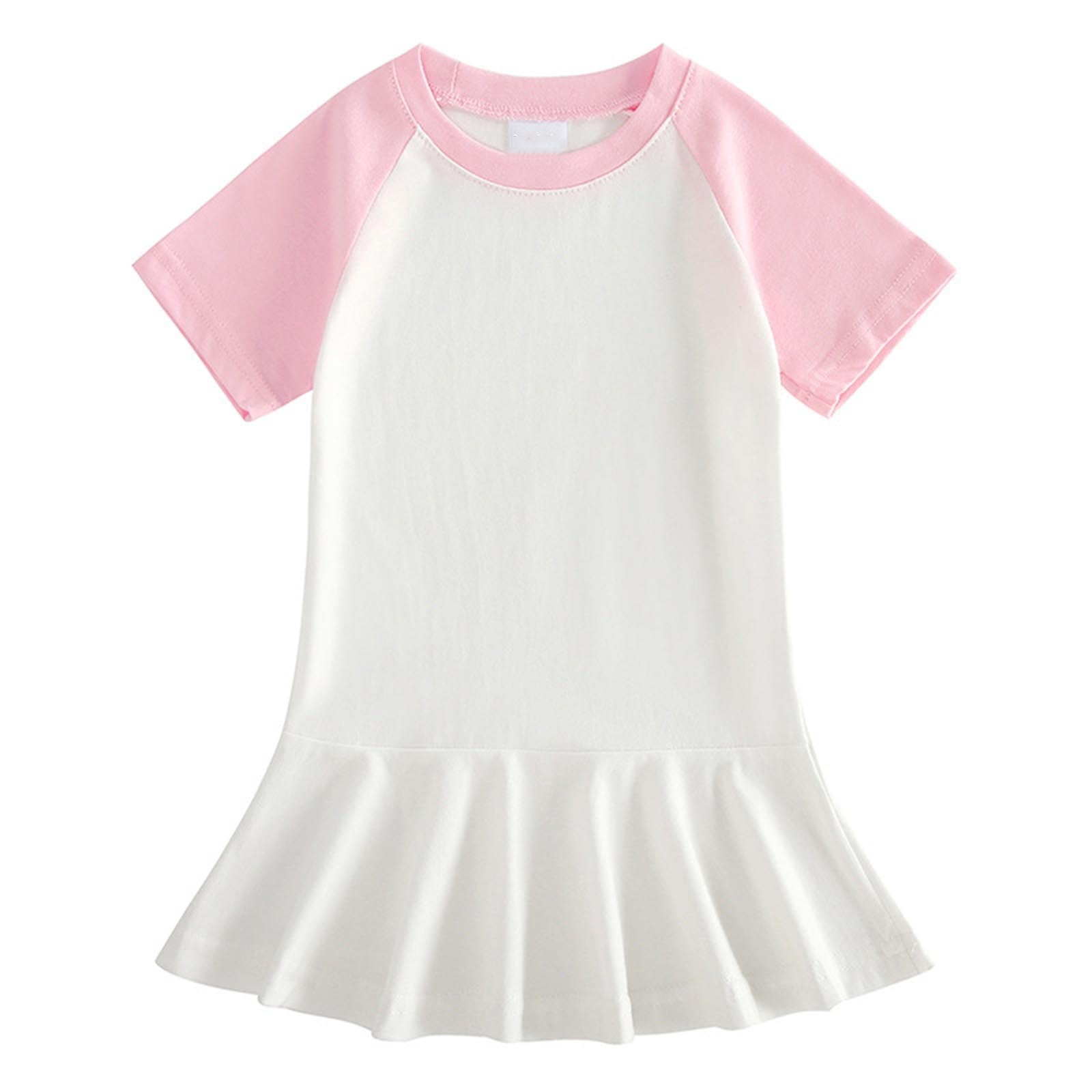 HAiming Girls Cotton Pleated Dress Toddler Short Sleeve Crewneck A-Line ...