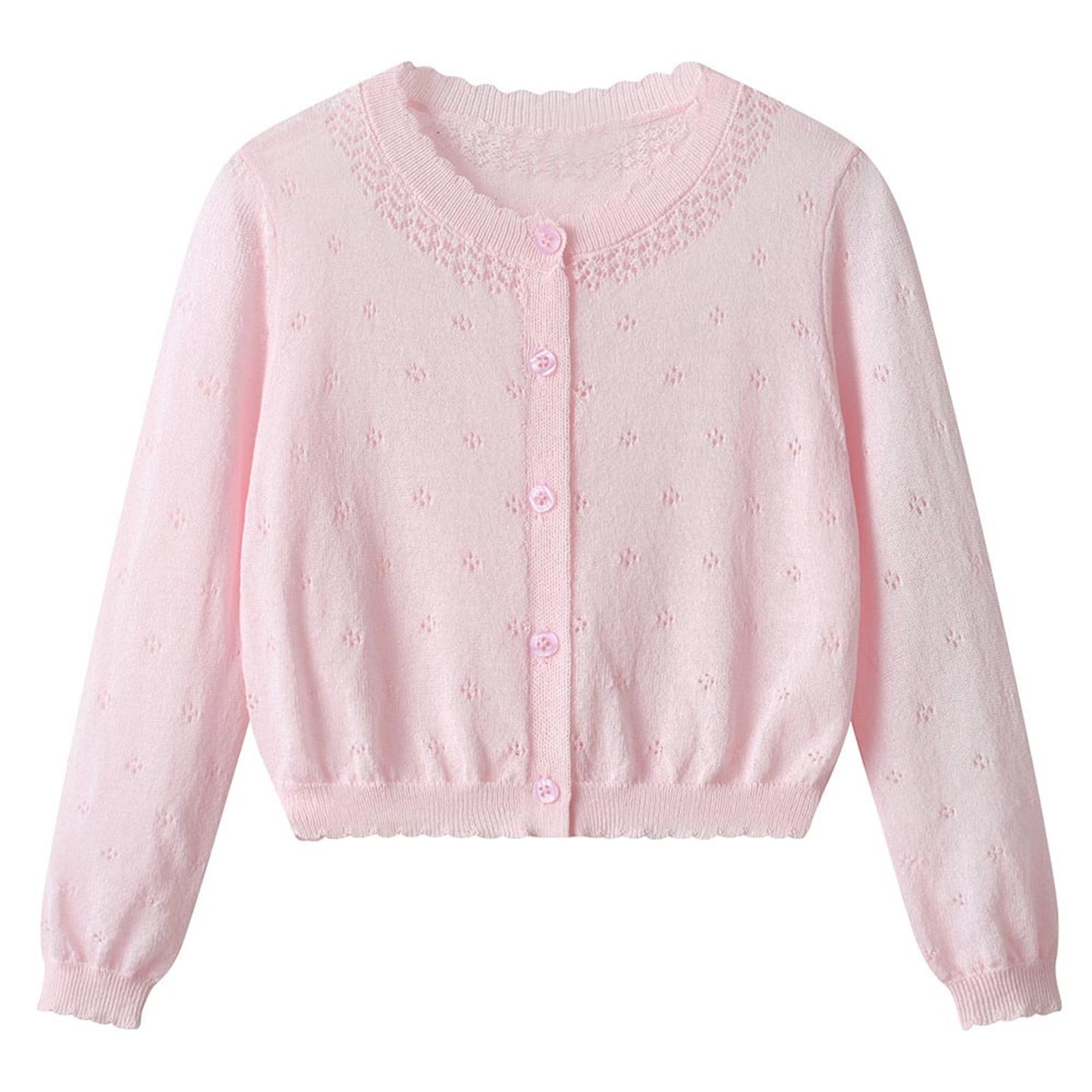 HAiming Girls Knit Cardigan Sweater Long Sleeve Round Neck Kids Casual ...