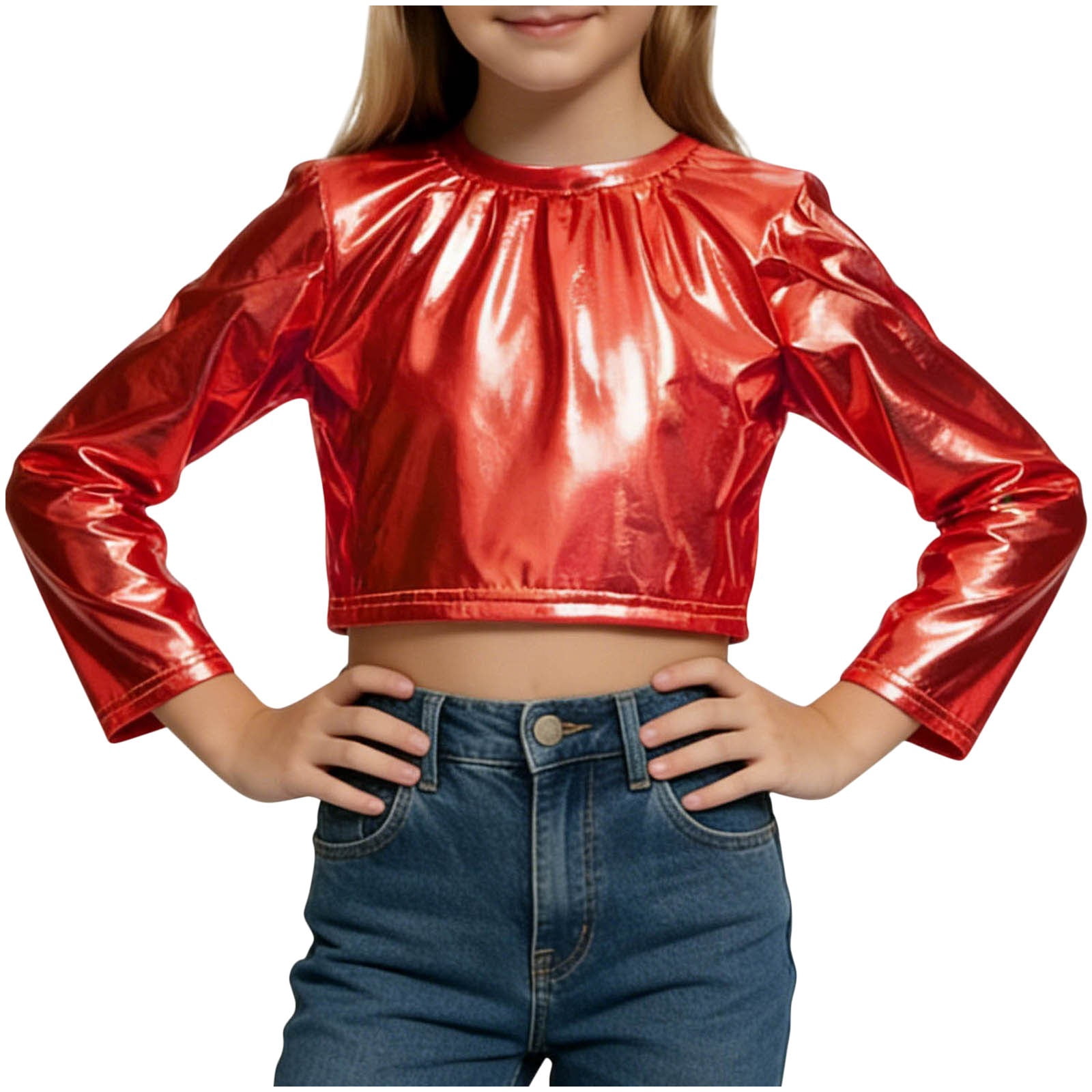 HAiming Girls Sequin Shirt Sparkle Cropped Dance Tshirts Kids Summer ...