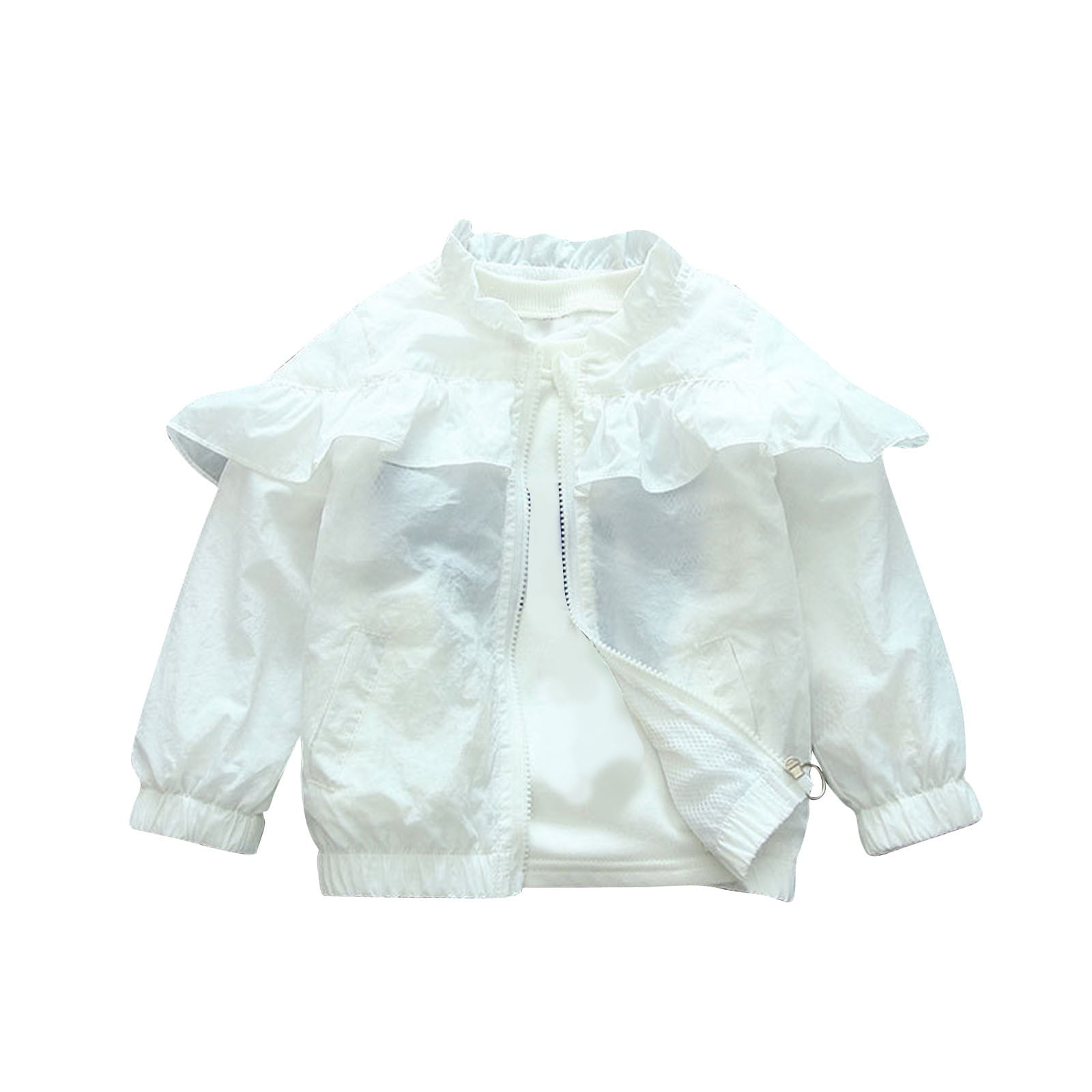 HAiming Kids Girls Zip up Jacket Solid Color Long Sleeve Ruffled ...